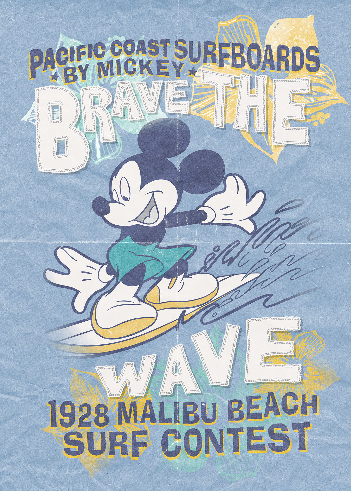 Mickey Brave the Wave - Mickey Mouse Surfing | Photomural.com
