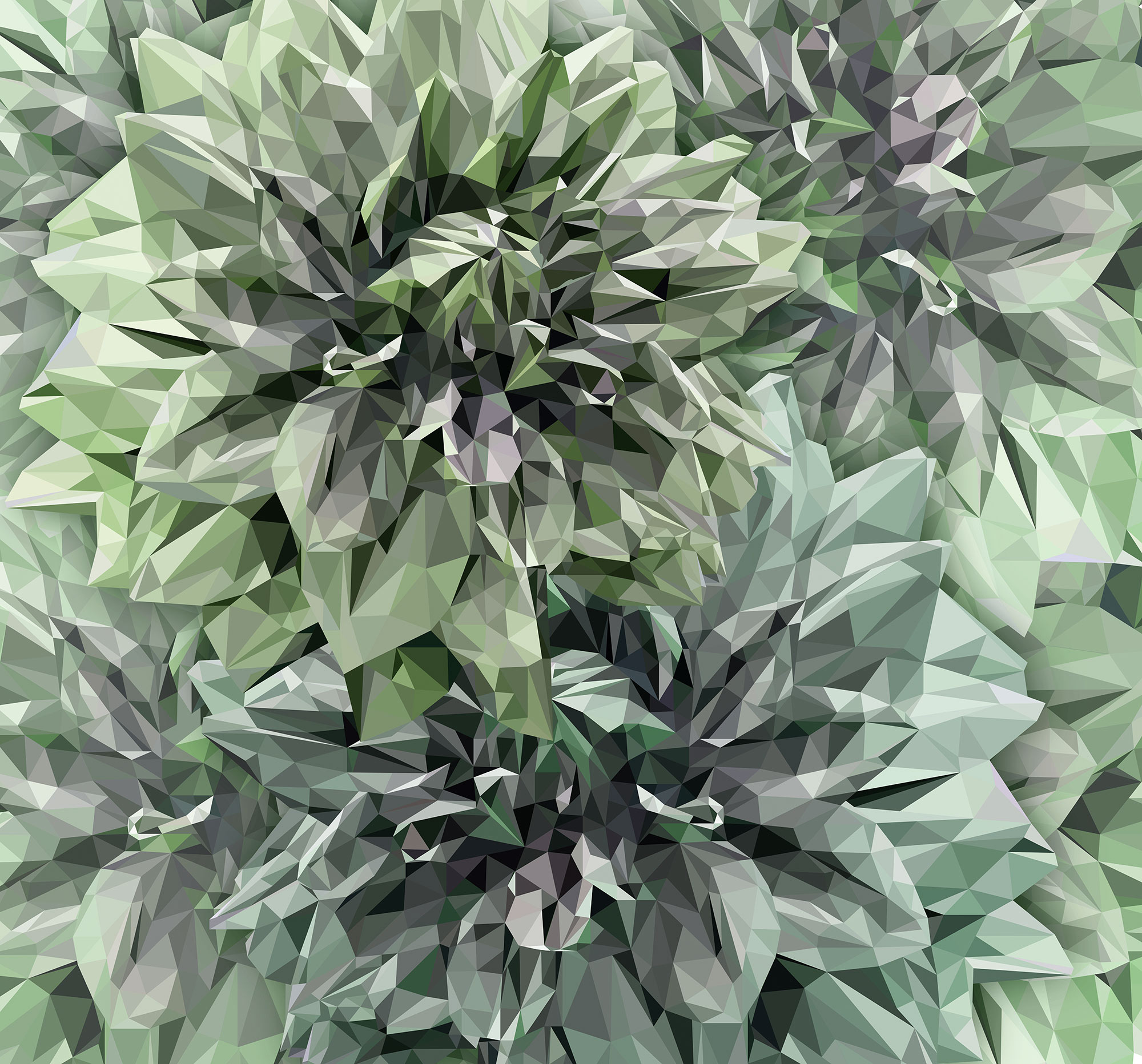 Emerald Flowers - Green Low-Poly Floral | Photomural.com