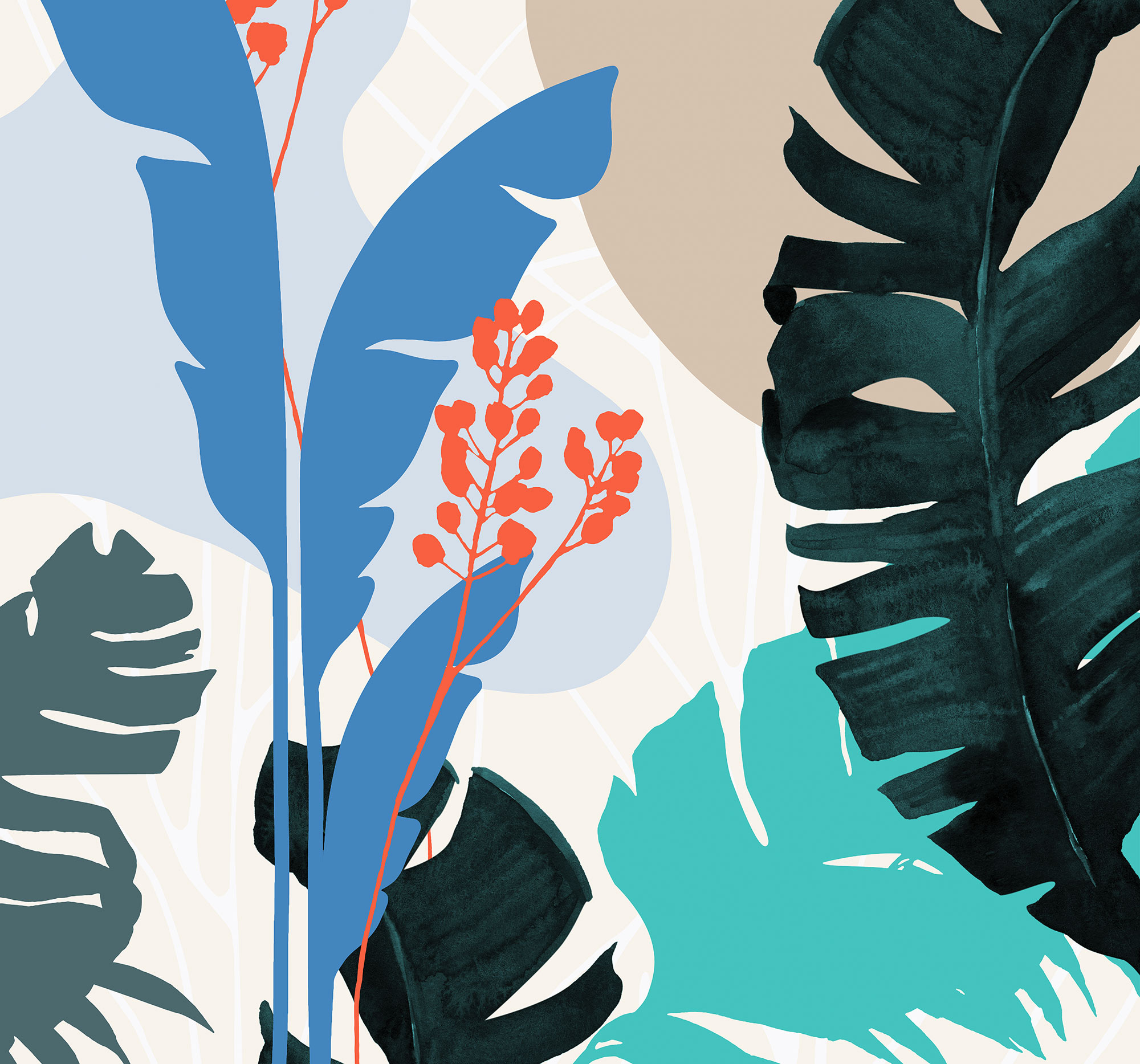 Tropical Shapes - Modern Leaf Mural | Photomural.com