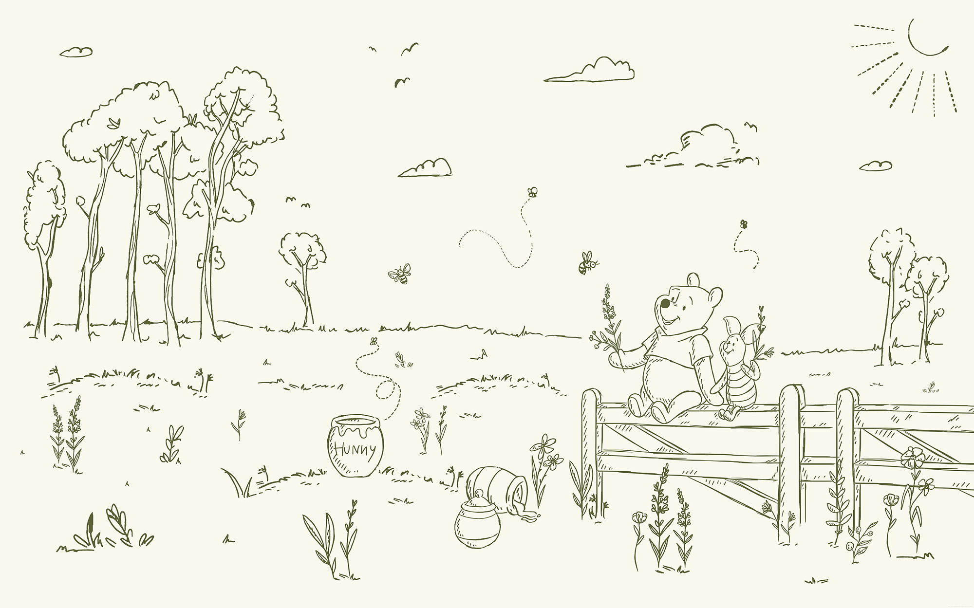 Disney Winnie the Pooh Bee at One with Nature - Nursery Pooh Mural ...